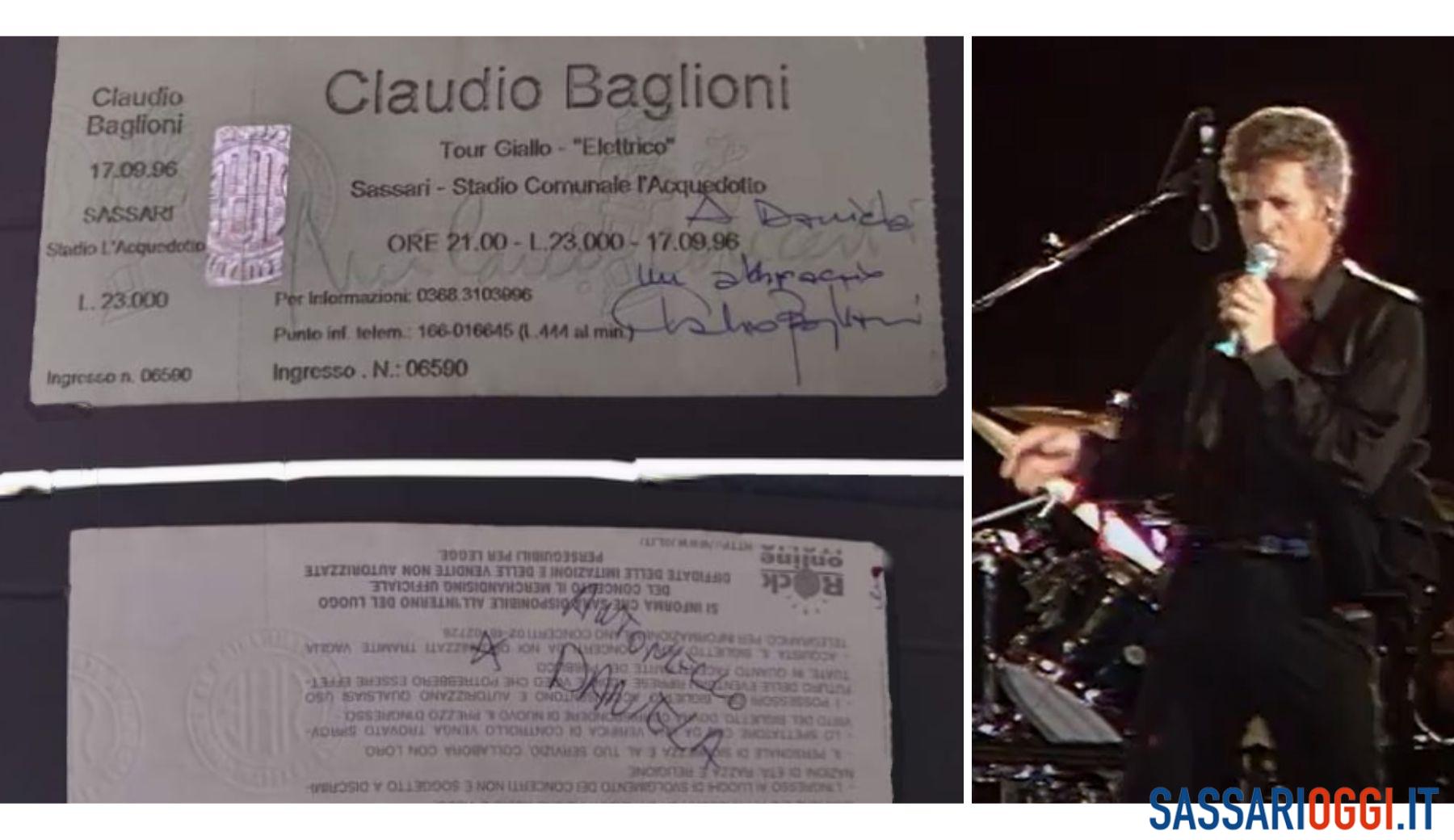 Biglietto autografato da Baglioni a Sassari nel '96: Biglietto autografato da Baglioni a Sassari nel '96: